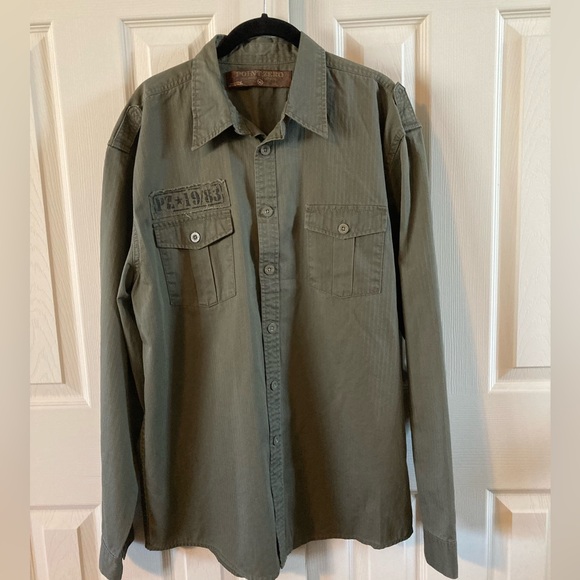 Point Zero | Shirts | Point Zero Olive Green Army Style Button Down ...